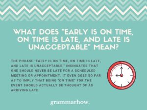Early Is On Time, On Time Is Late, And Late Is Unacceptable