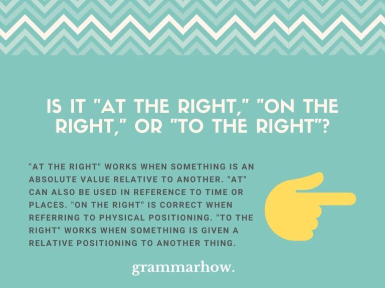 “At The Right” vs. “On The Right” vs. “To The Right”