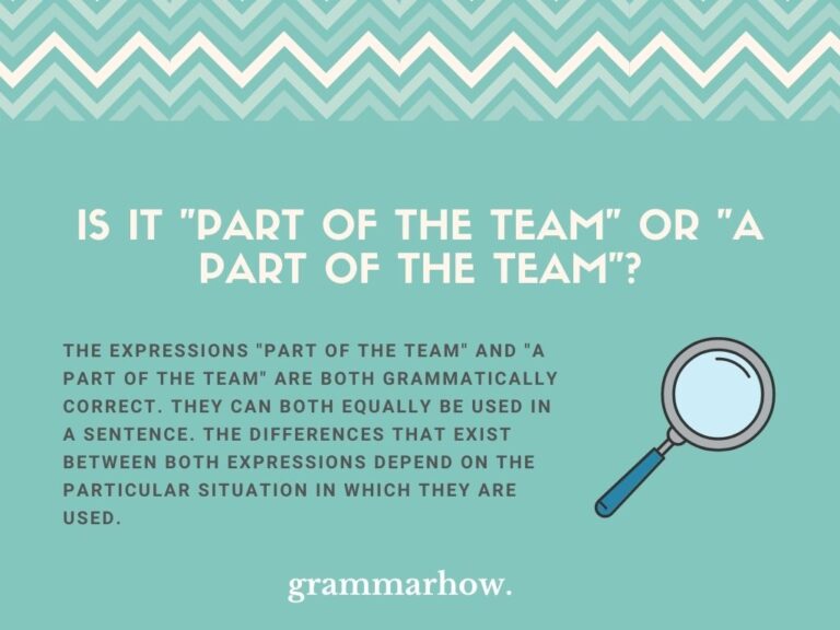 "Part of The Team" vs. "A Part of The Team": Correct Version