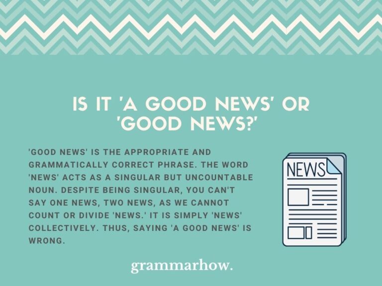 "A Good News" or "Good News"? Correct Version (+Examples)