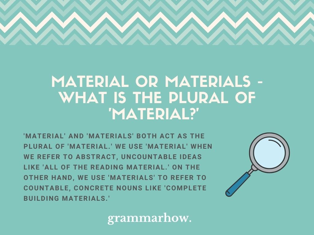 Material Or Materials What Is The Plural Of Material 