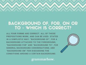 Background Of, For, On, or To - Which Is Correct?